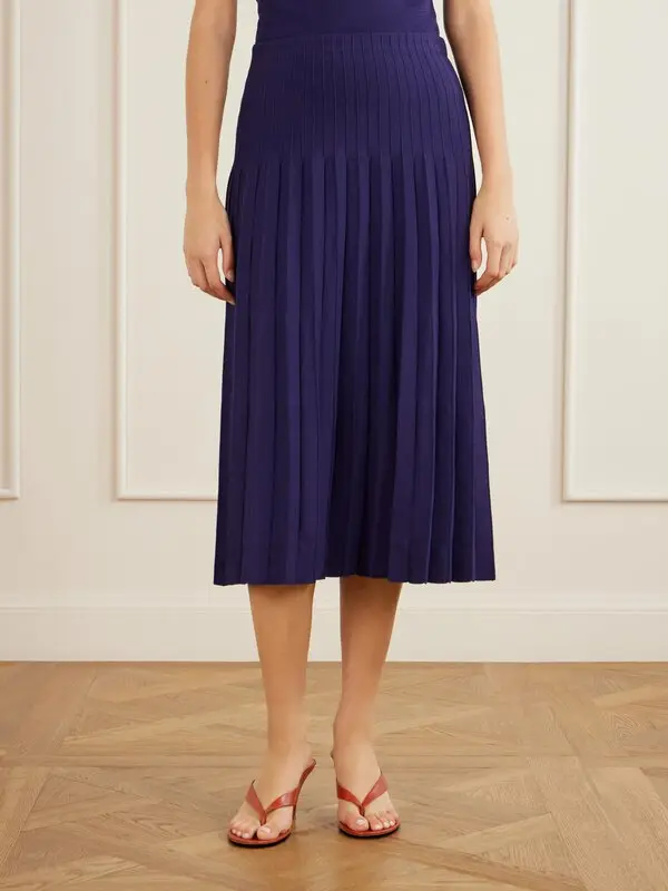 Staud Lena Pleated Knitted Midi Skirt