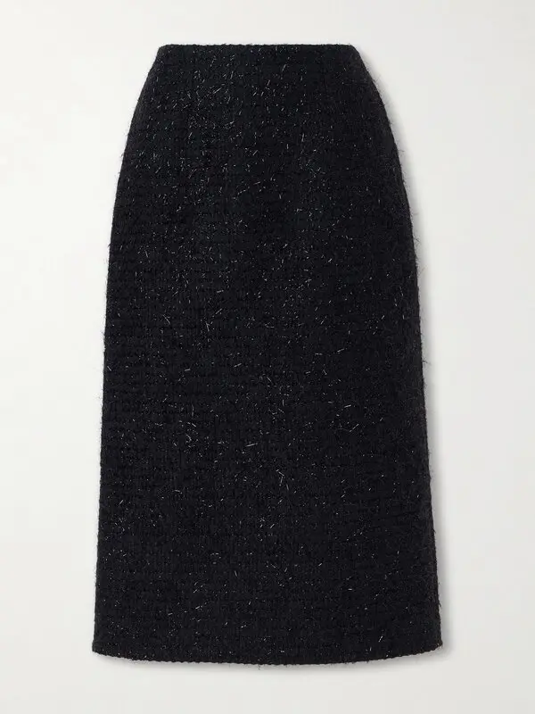 Simone Rocha Shearling-trimmed Metallic-tweed Midi Skirt