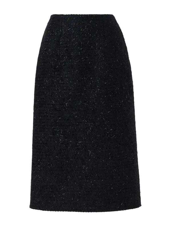 Simone Rocha Shearling-trimmed Metallic-tweed Midi Skirt - Black