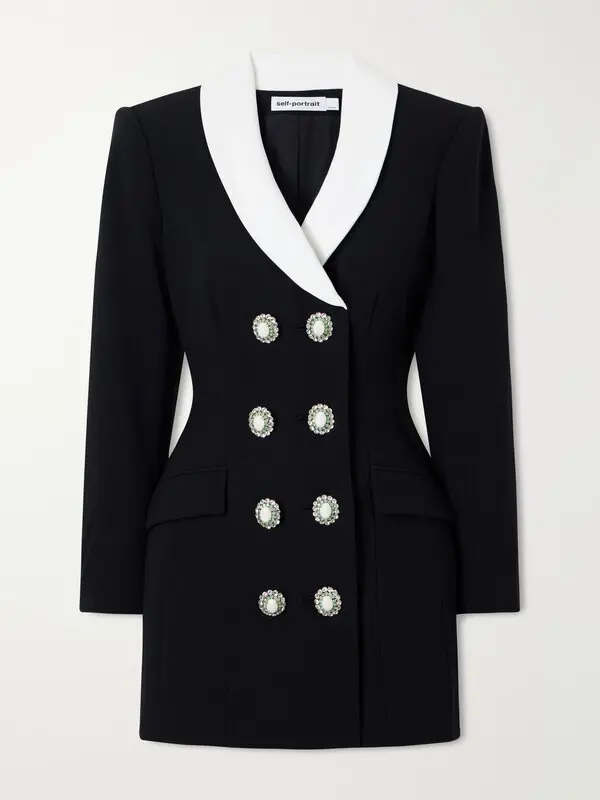 SELF-PORTRAIT Double-breasted Wool-crepe Mini Dress With Statement Buttons - Black