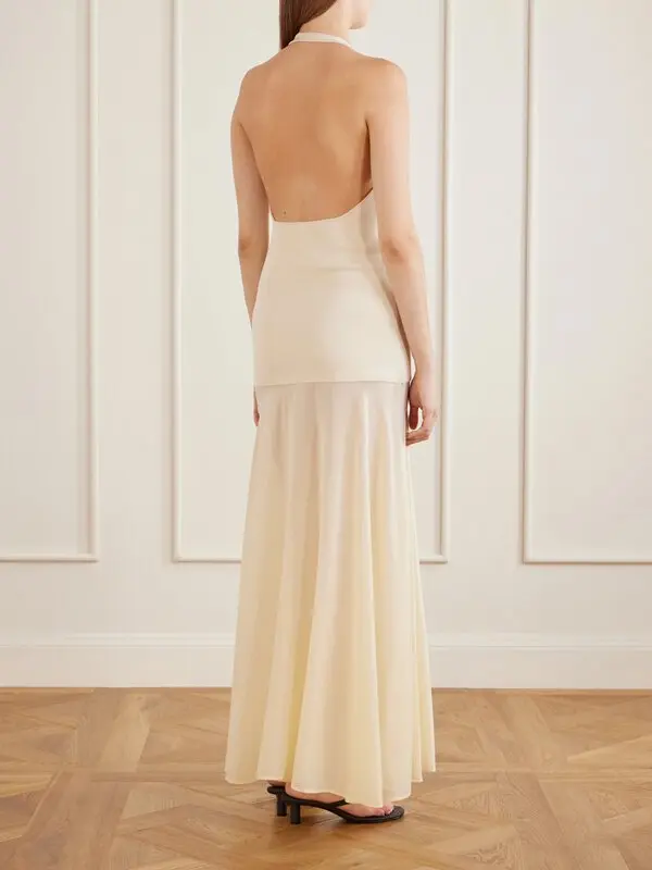 ST. AGNI Halterneck Maxi Dress With Sheer Mesh Skirt - Neutrals