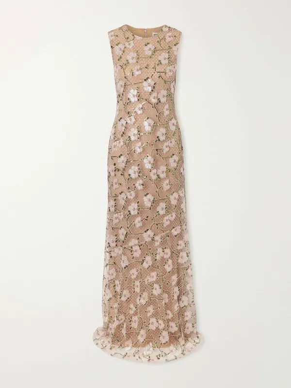 SELF-PORTRAIT Sequin-embellished Mesh Maxi Dress