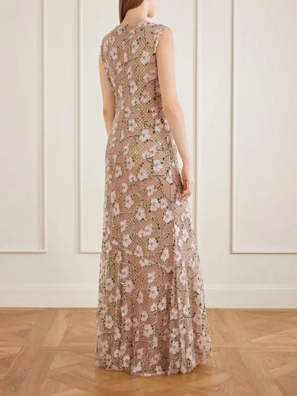 SELF-PORTRAIT Sequin-embellished Mesh Maxi Dress