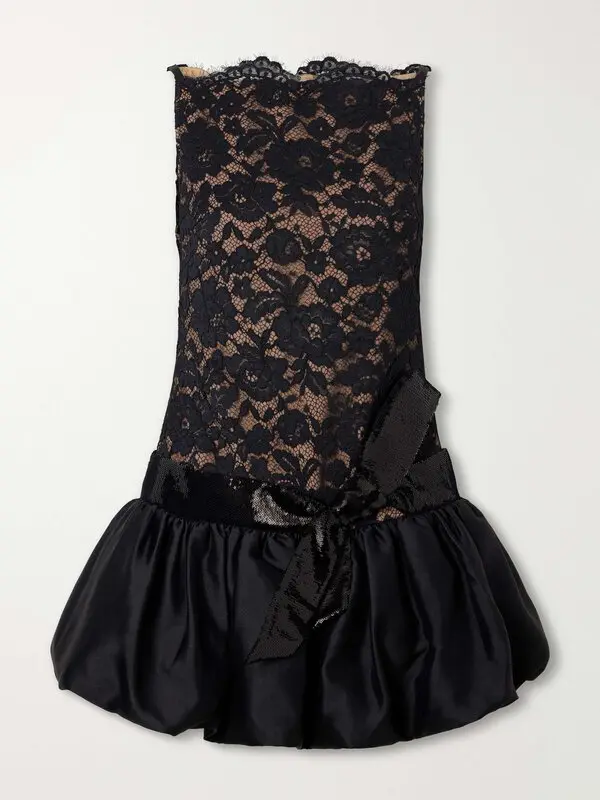 SELF-PORTRAIT Sequined-trimmed Satin And Lace Mini Dress - Black