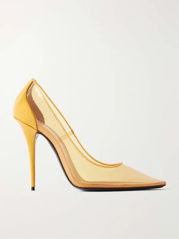 Saint Laurent Folie 110 Leather-trimmed Tpu Pumps - Yellow