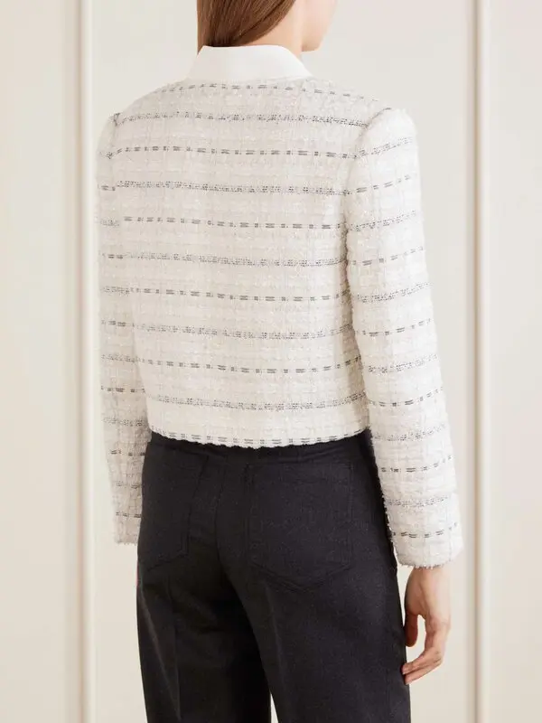 SELF-PORTRAIT Cropped Metallic Bouclè Jacket