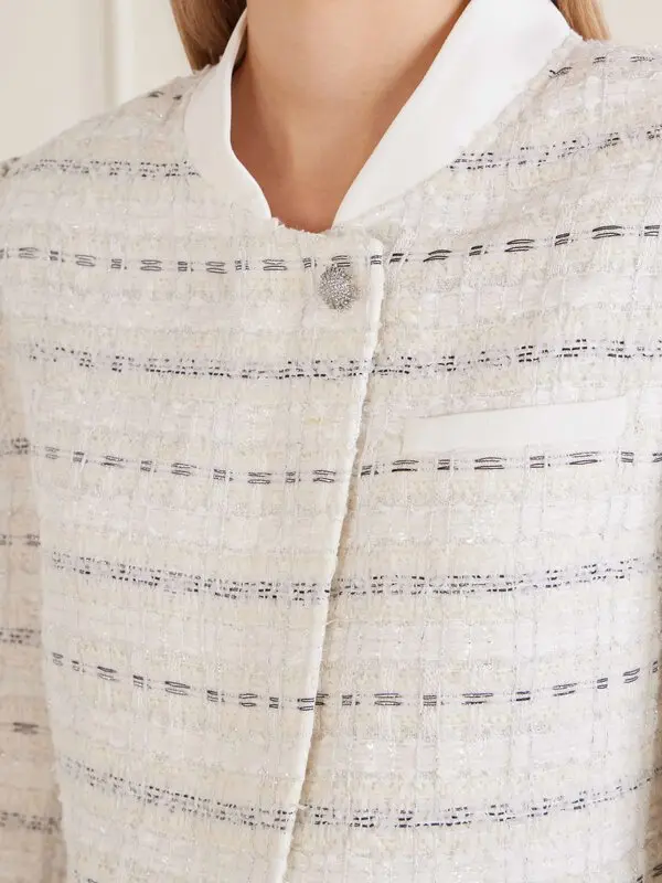 SELF-PORTRAIT Cropped Metallic Bouclè Jacket