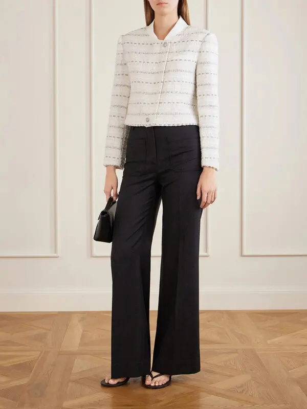 SELF-PORTRAIT Cropped Metallic Bouclé Jacket With Diamanté Buttons