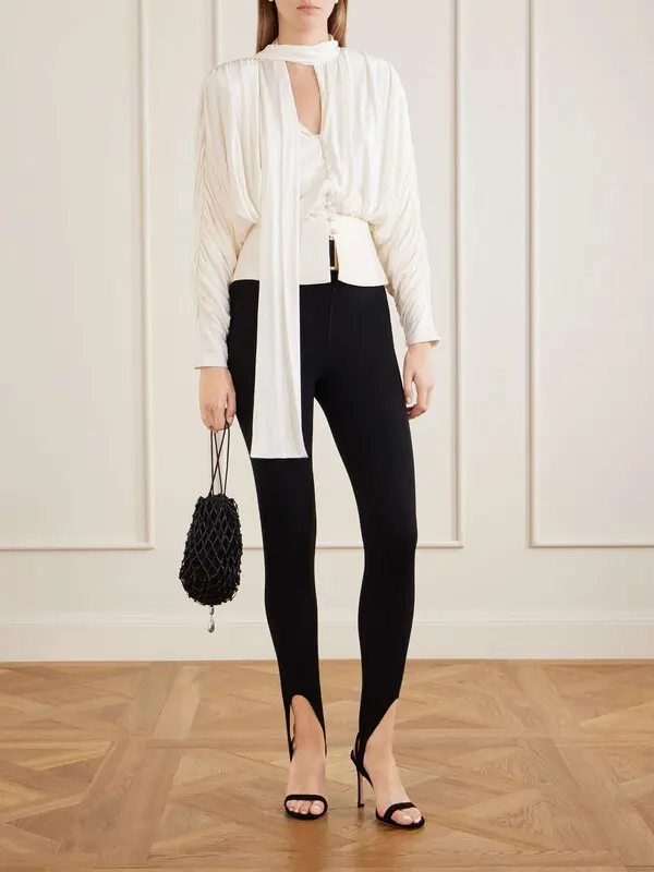 SELF-PORTRAIT Tie-detailed Gathered Stretch-jersey Blouse