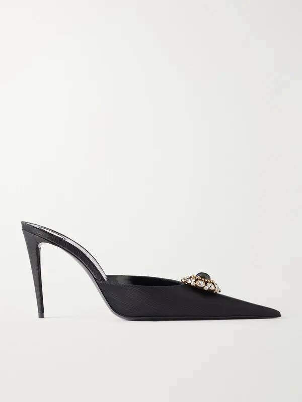 Saint Laurent Cosmo 95 Crystal-embellished Faille Mules