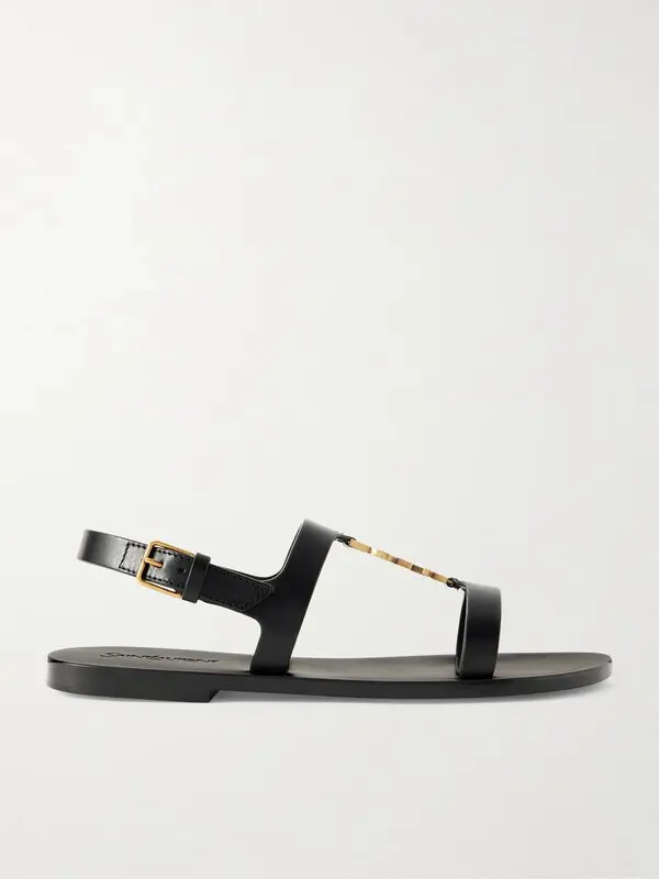 Saint Laurent Cassandra Embellished Leather Sandals - Black