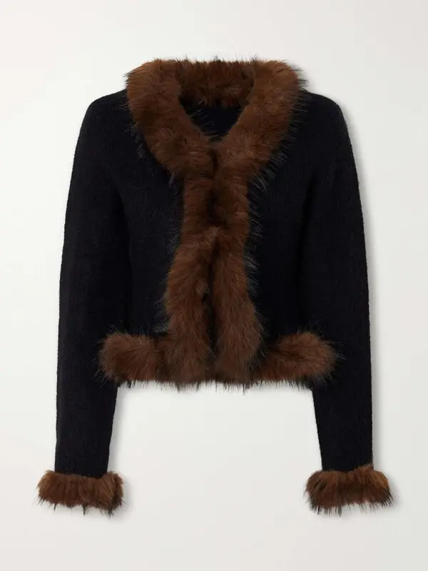 SELF-PORTRAIT Plush-trimmed Knitted Cardigan
