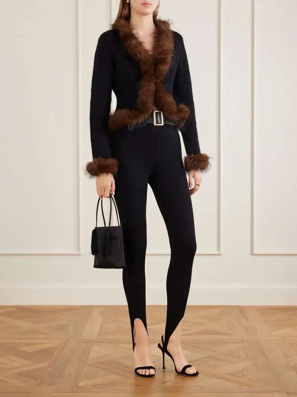 SELF-PORTRAIT Plush-trimmed Knitted Cardigan