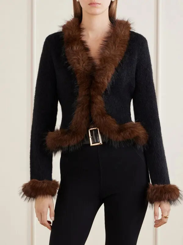 SELF-PORTRAIT Plush-trimmed Knitted Cardigan