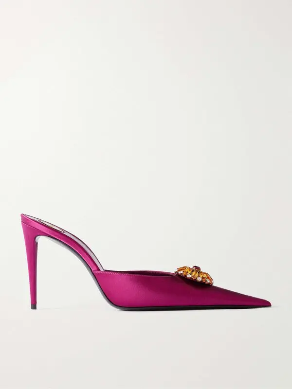 Saint Laurent Cosmo 95 Embellished Satin Pumps - Red