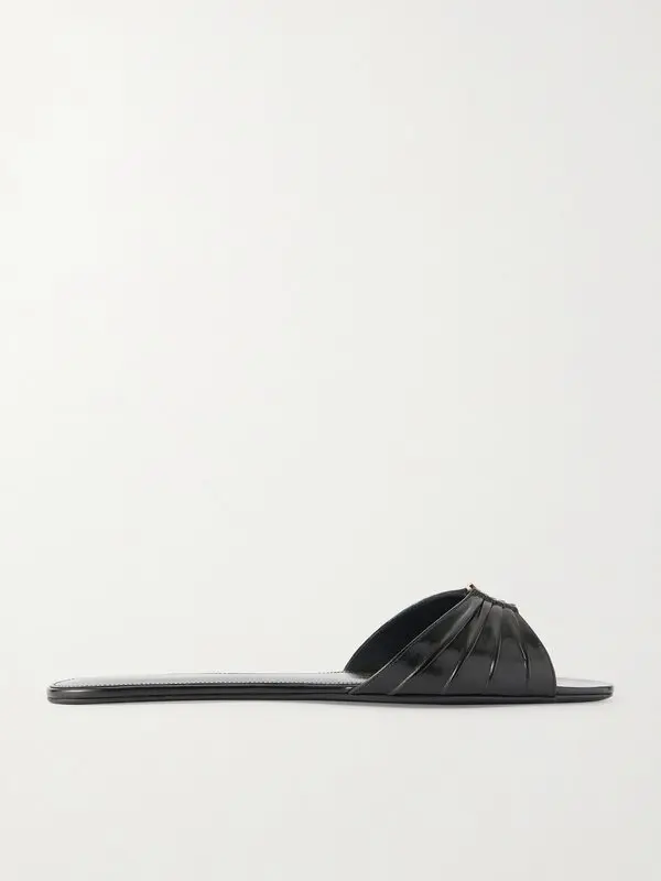 Saint Laurent Embellished Glossed-leather Slides