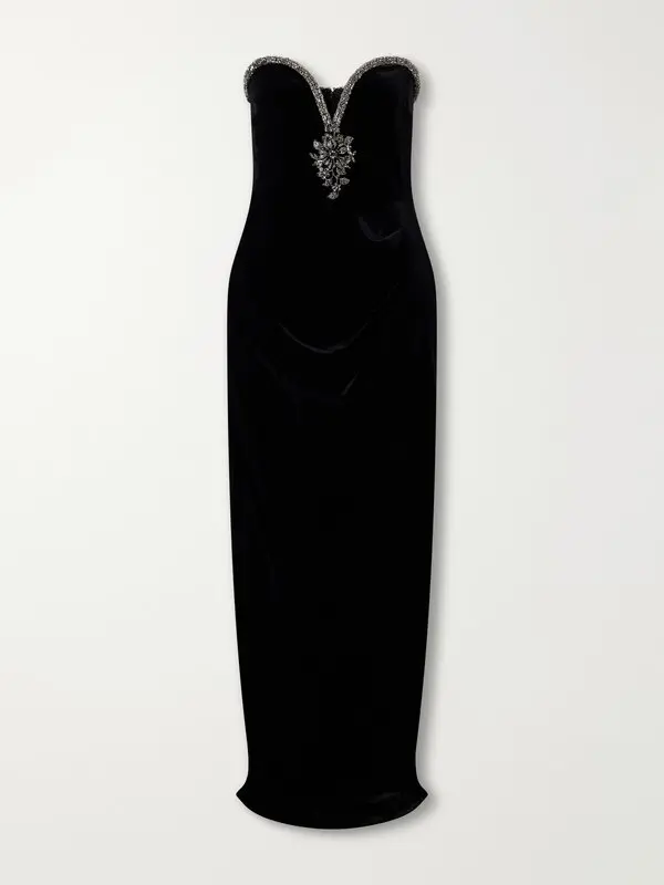 SELF-PORTRAIT Crystal-embellished Velvet Maxi Dress