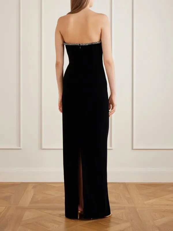 SELF-PORTRAIT Crystal-embellished Velvet Maxi Dress