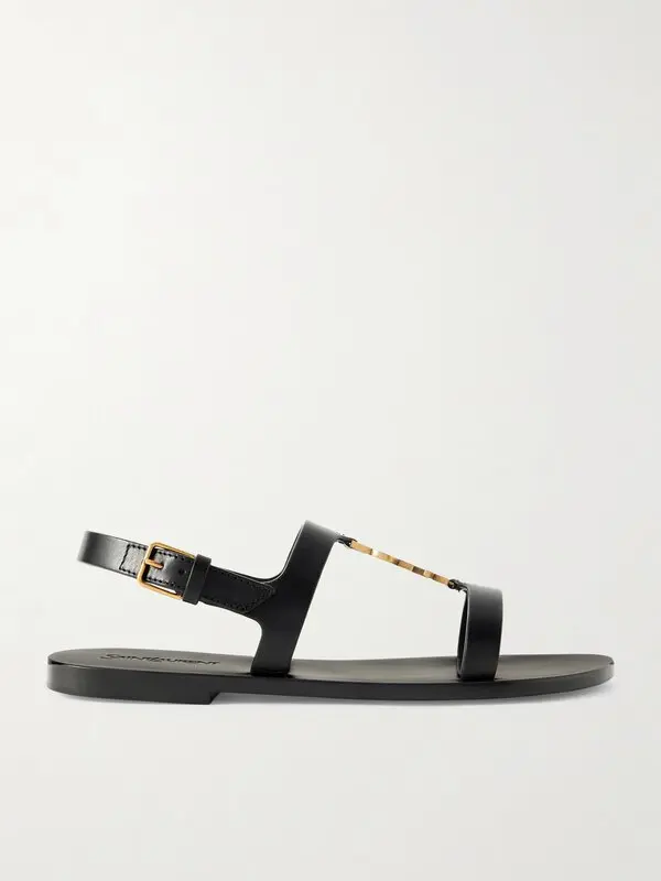 Saint Laurent Cassandra Embellished Leather Sandals - Black