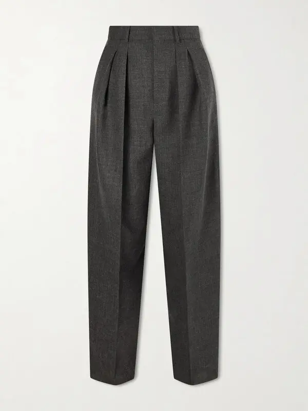 Saint Laurent Wool Wide-leg Pleated Pants - Gray