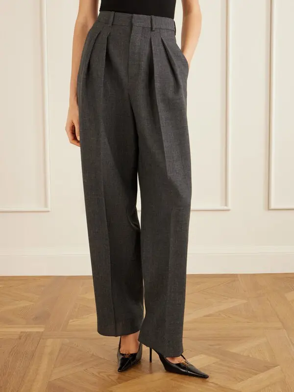 Saint Laurent Wool Wide-leg Pleated Trousers