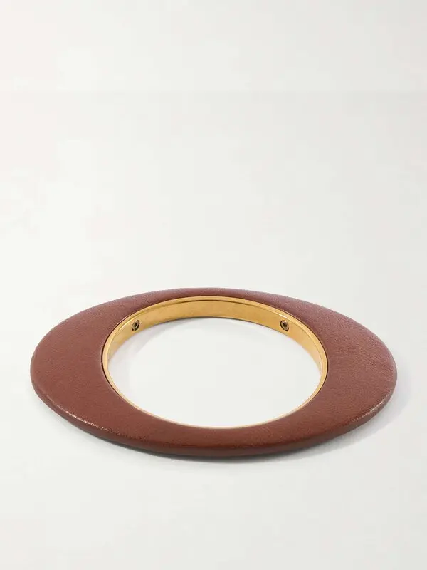 Saint Laurent Blade Logo-engraved Gold-tone And Leather Bangle