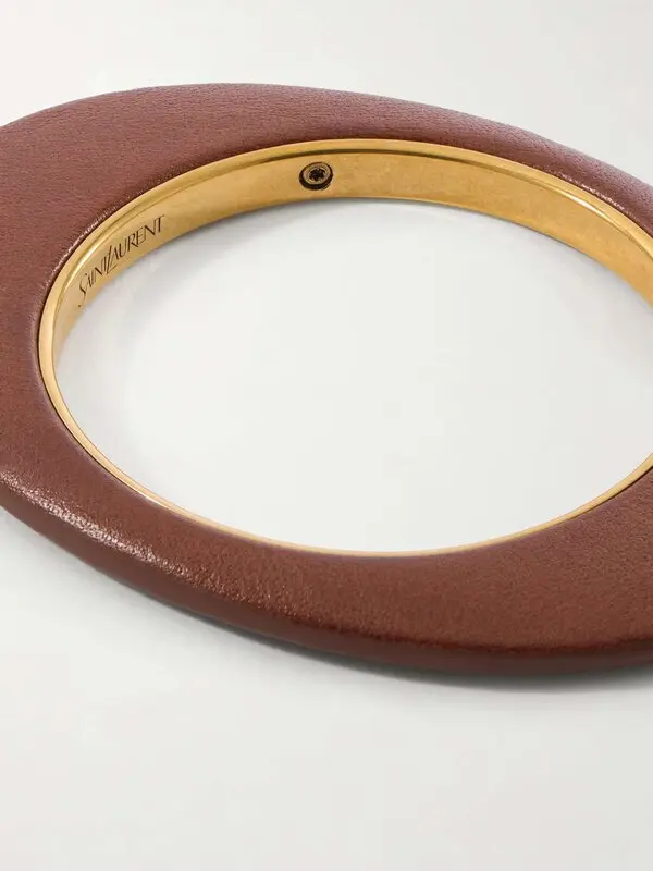 Saint Laurent Blade Logo-engraved Gold-tone And Leather Bangle