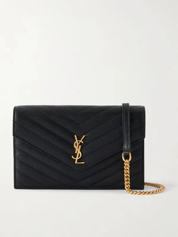 Saint Laurent Cassandre Envelope Chain Mini Matelassé Leather Wallet - Black