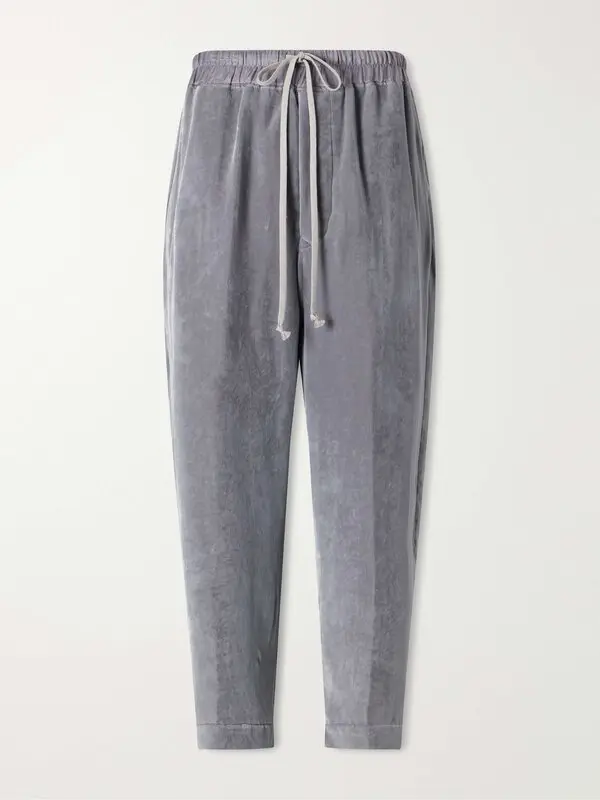 Rick Owens Astaires Cropped Velvet Mid-rise Tapered Pants - Gray