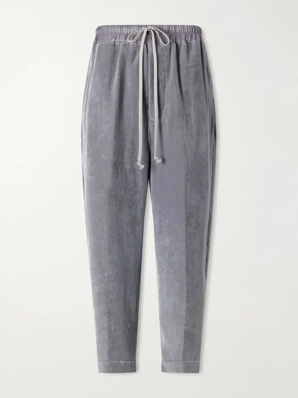 Rick Owens Cropped Velvet Tapered Pants - Gray