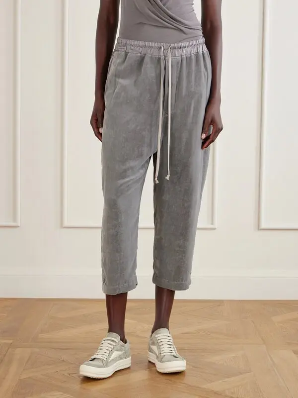 Rick Owens Cropped Velvet Tapered Pants