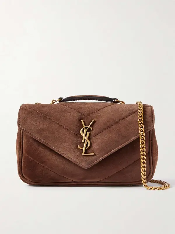 Saint Laurent Loulou Mini Matelassé Suede Shoulder Bag - Brown