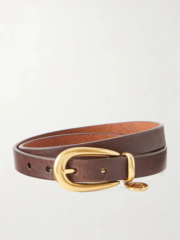 Saint Laurent Cassandre Embellished Leather Belt - Brown