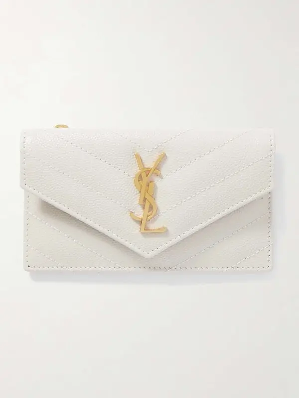 Saint Laurent Cassandre Quilted Textured-leather Wallet - Cream