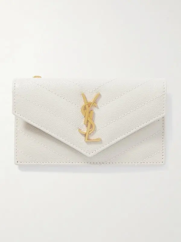 Saint Laurent Cassandre Quilted Leather Wallet - Neutrals