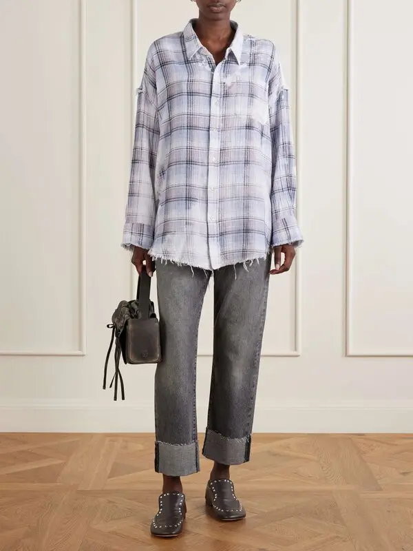 R13 Distressed Checked Crinkled-cotton Gauze Shirt