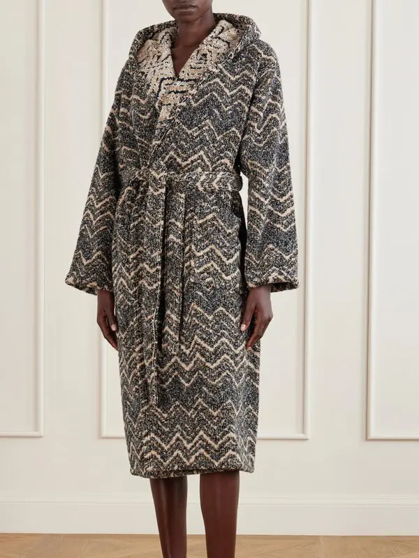 Missoni Azul Hooded Cotton Robe - Brown