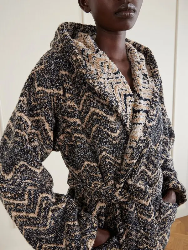 Missoni Azul Hooded Cotton Robe - Brown
