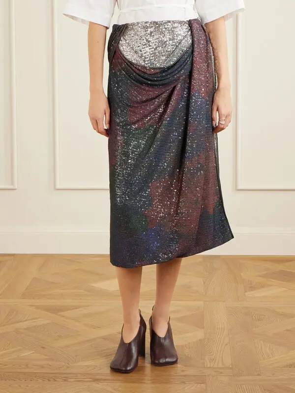 MAISON MARGIELA Sequined Draped Midi Skirt - Purple