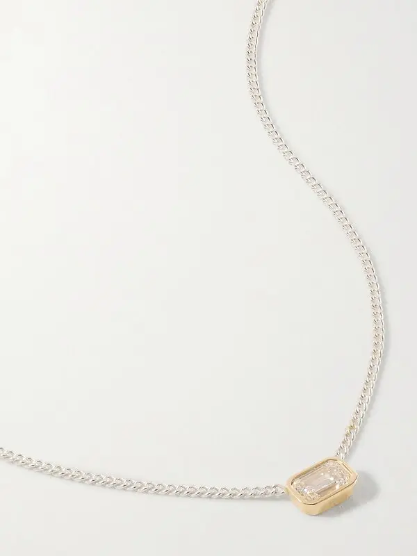 LOREN STEWART 14-karat Gold And Sterling Emerald Cut Diamond Necklace - Silver