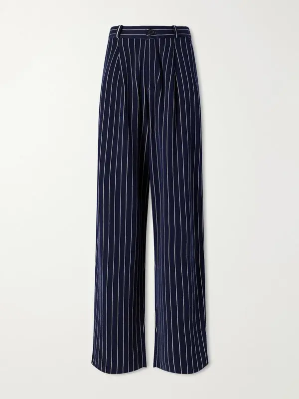 Guest In Residence Carpenter Pinstriped Cotton And Silk-blend Knit Straight-leg Pants - Navy