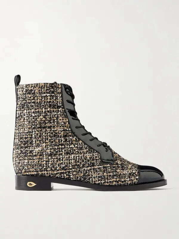 Jennifer Chamandi Brando Tweed And Patent Leather Ankle Boots
