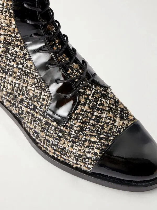 Jennifer Chamandi Brando Tweed And Patent Leather Ankle Boots