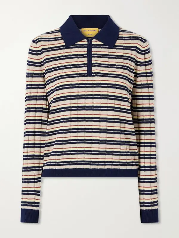 Guest In Residence Striped Silk And Linen-blend Polo Shirt