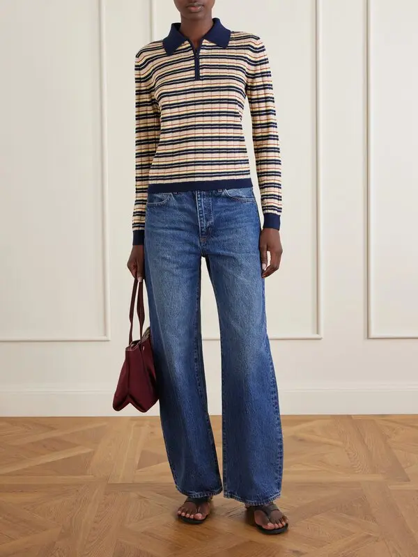 Guest In Residence Striped Silk And Linen-blend Polo Shirt