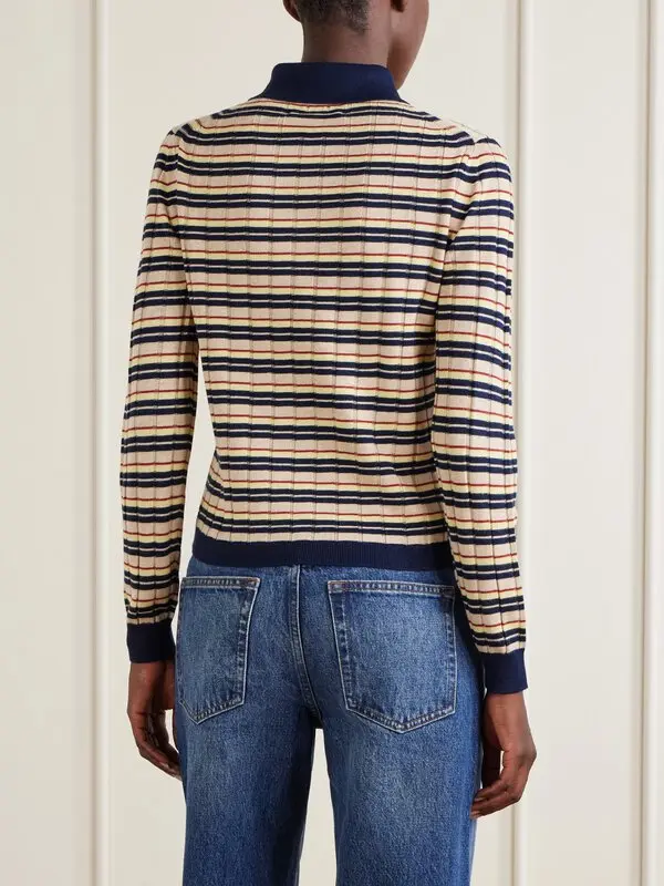 Guest In Residence Striped Silk And Linen-blend Polo Shirt
