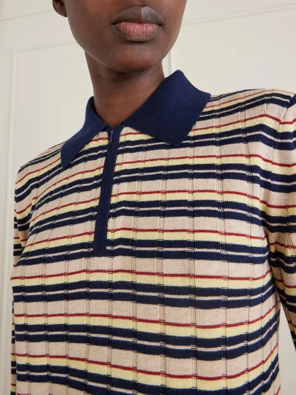 Guest In Residence Striped Silk And Linen-blend Polo Shirt