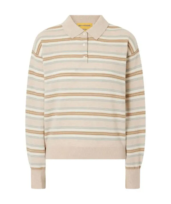 Guest In Residence Collegiate Striped Cashmere Polo Sweater - Light Brown