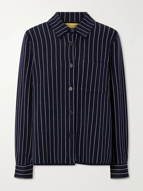 Guest In Residence Pinstriped Cotton And Silk-blend Shirt Cardigan