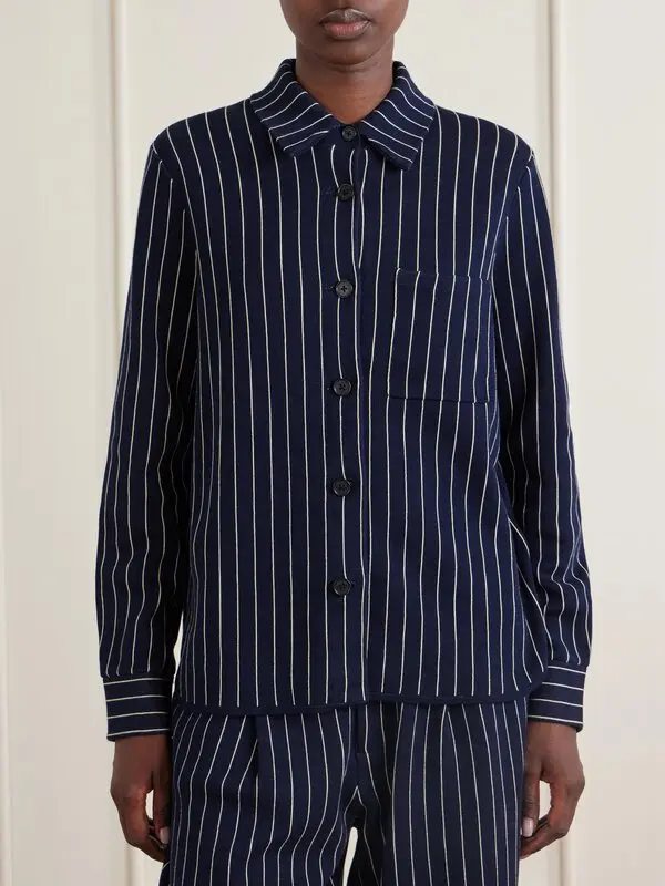 Guest In Residence Pinstriped Cotton And Silk-blend Shirt Cardigan